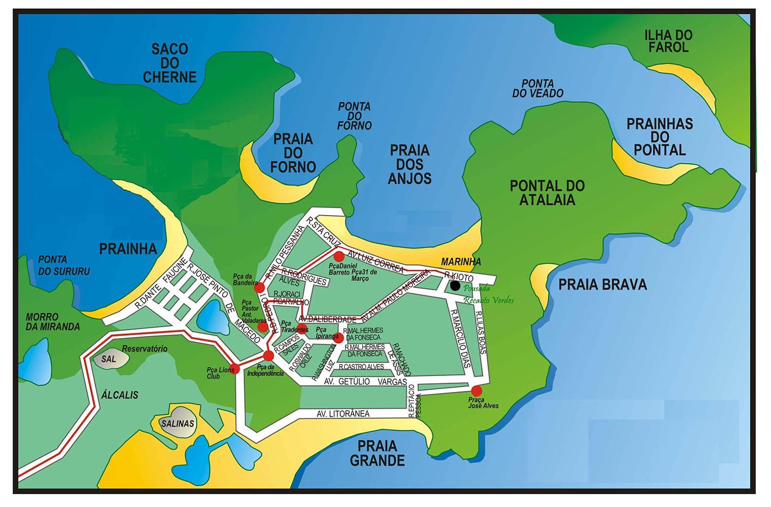 Mapa De Arraial Do Cabo - Viagens E Caminhos, Arraial Do Cabo, Brazil ...