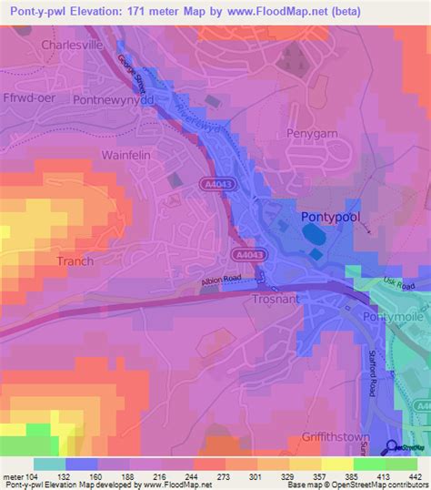 Elevation Of Pont-Y-Pwl,Uk Elevation Map, Topography, Contour, Pont-Y ...